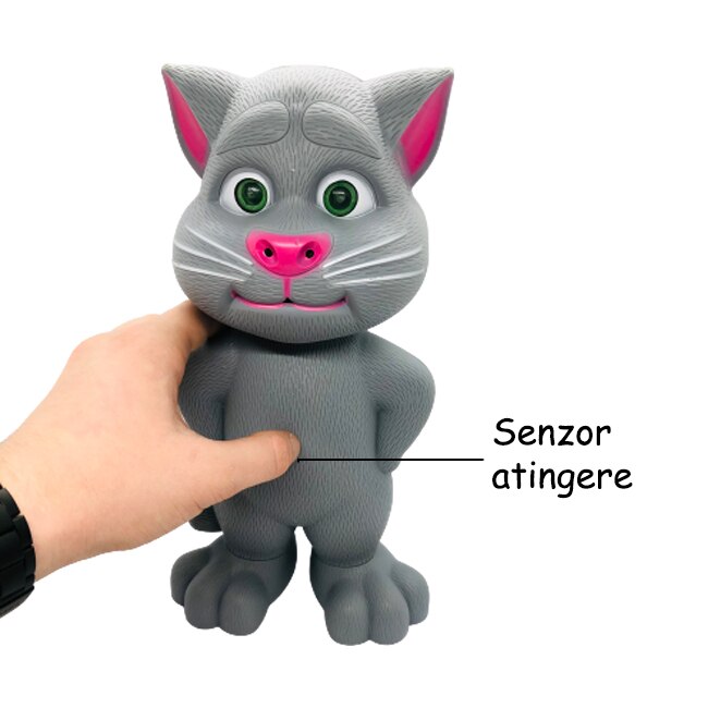 Jucarie Talking Tom, motanul inteligent vorbitor cu senzori, 30 cm ...