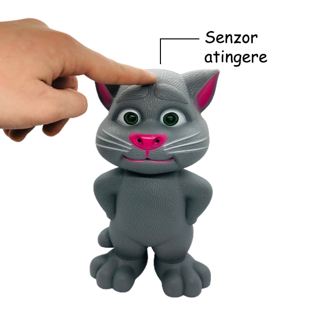 Jucarie Talking Tom, motanul inteligent vorbitor cu senzori, 30 cm ...