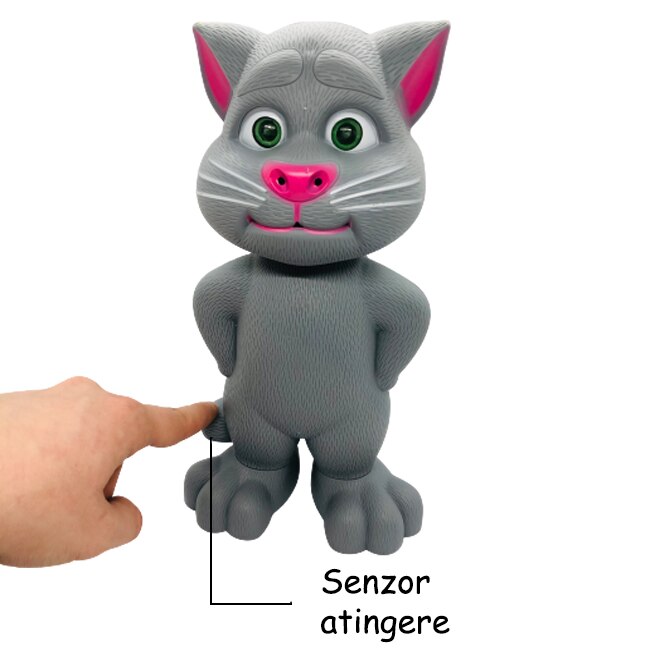 Jucarie Talking Tom, motanul inteligent vorbitor cu senzori, 30 cm ...