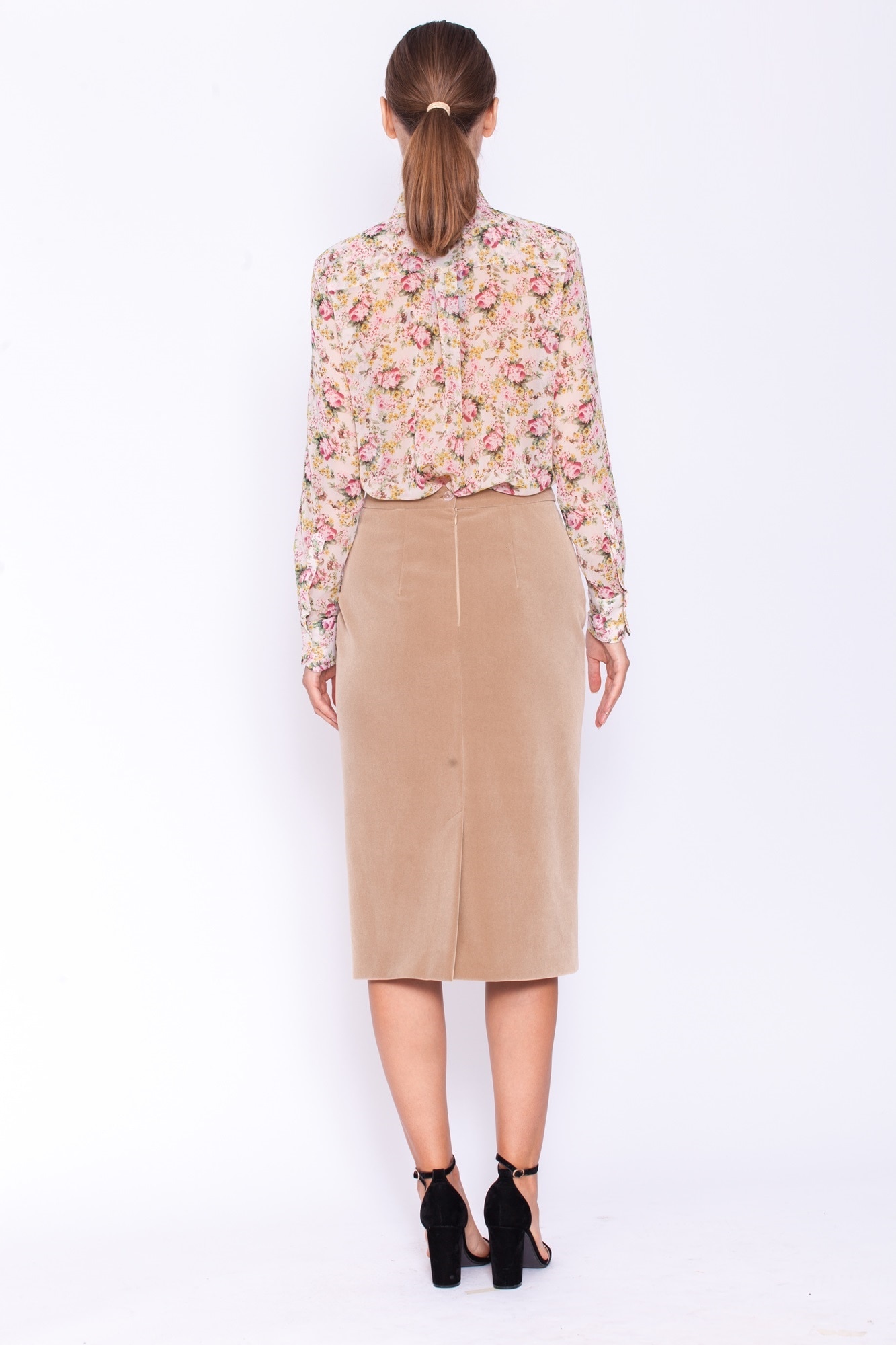 Fusta conica midi din catifea, Joy Patterns&Design, Bej, 40 - eMAG.ro