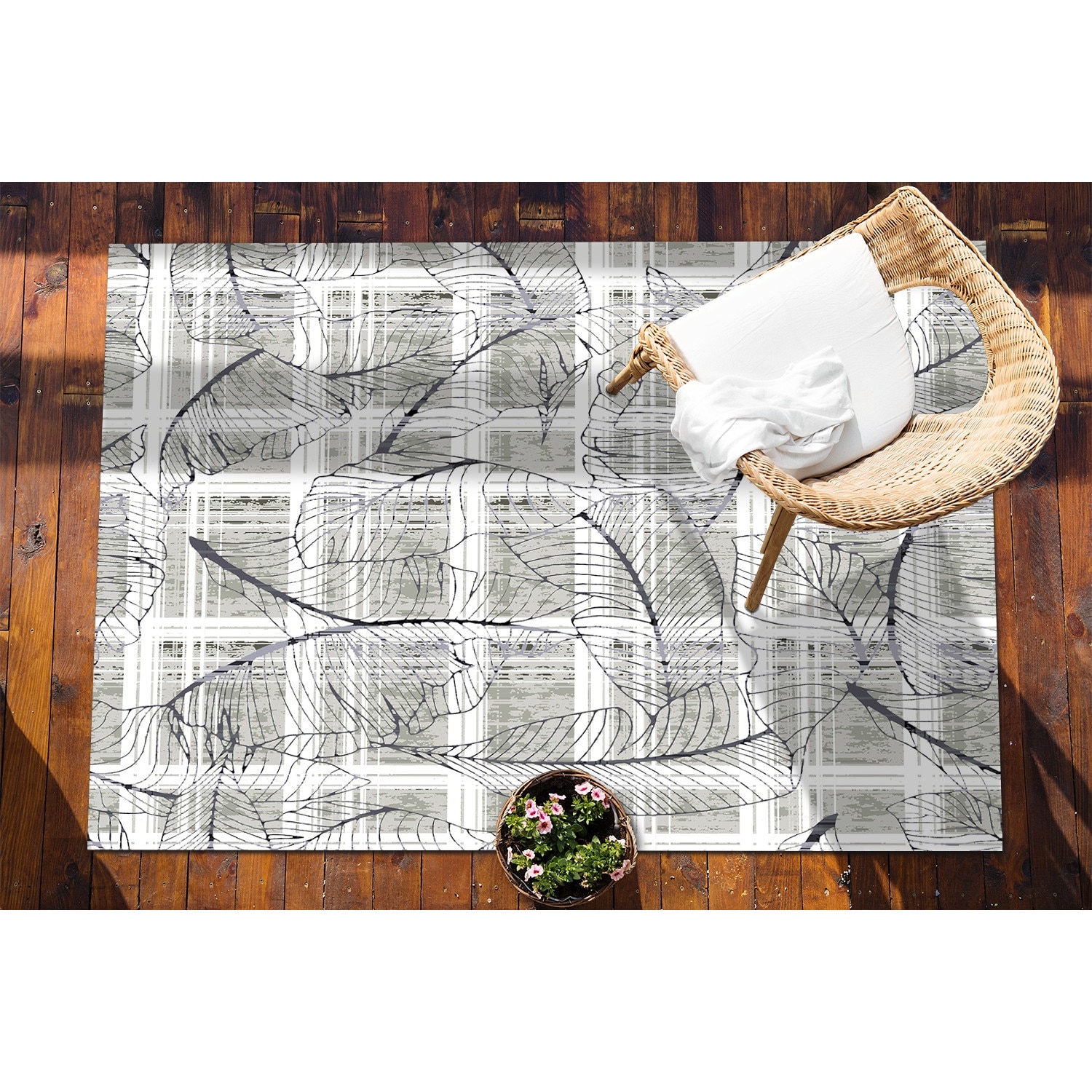 Covor de vinil pentru terasa, Covor de balcon, PVC, model frunze ...