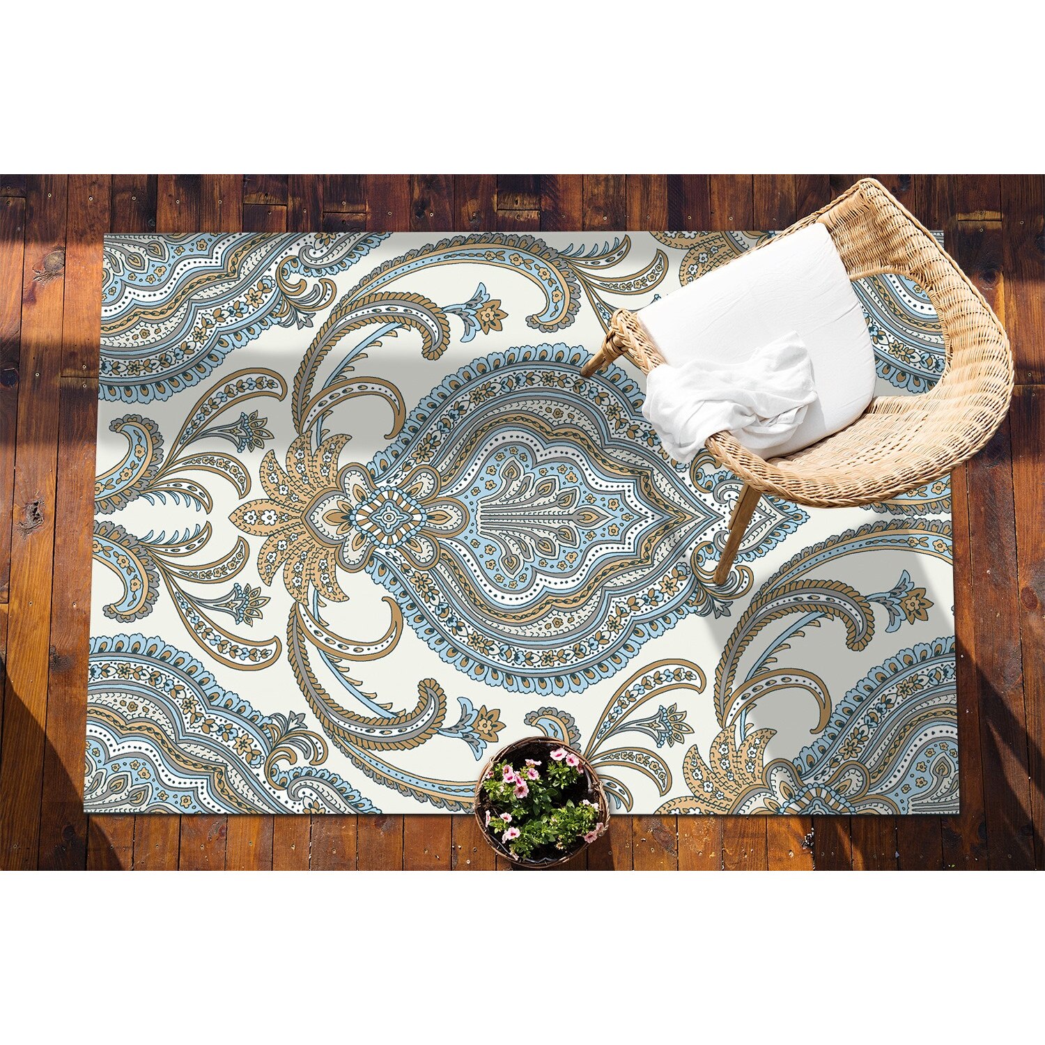 Covor de vinil pentru terasa, Covor de balcon, PVC, Textura Paisley, 60 ...