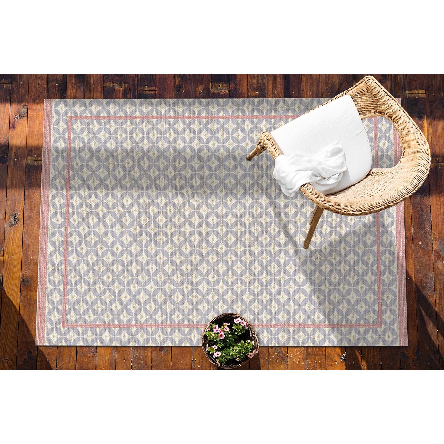 Covor de vinil pentru terasa, Covor de balcon, PVC, model Roti si cadre ...