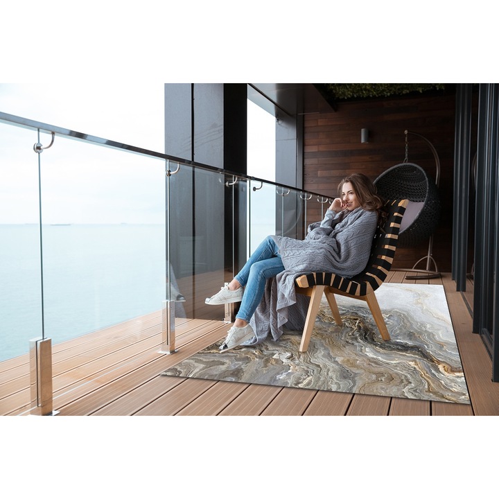 Covor de vinil pentru terasa, Covor de balcon, PVC, Marmura Perla, 60 ...