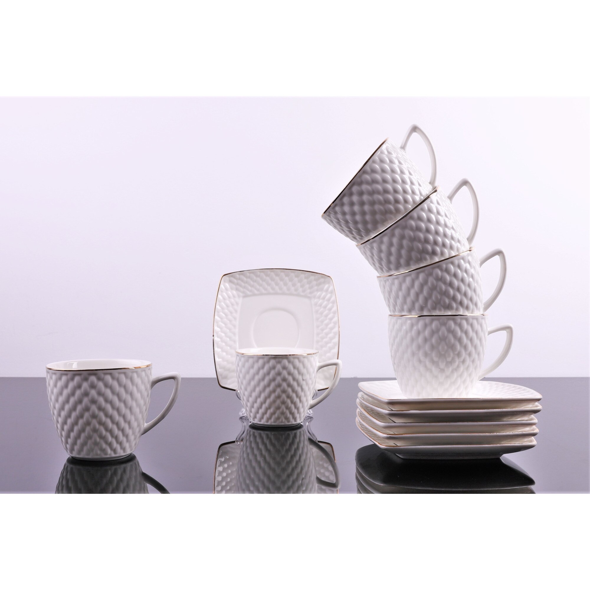 Set de cesti pentru cafea sau ceai, 6 cesti de 220 ml cu 6 farfurioare ...