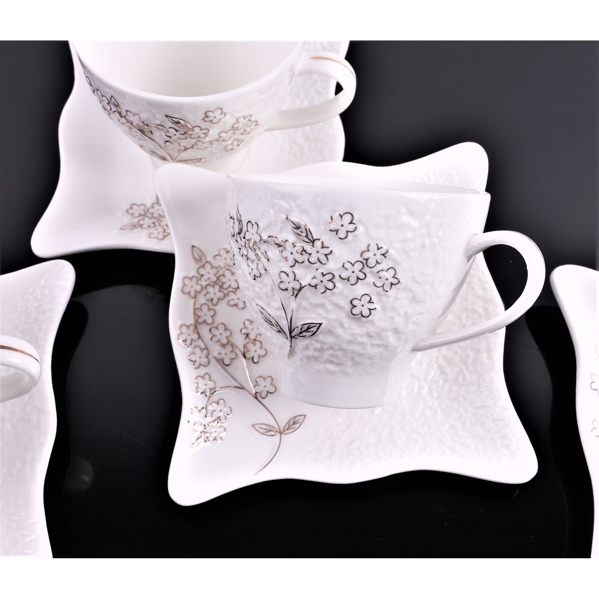 Set de cesti pentru cafea sau ceai, 6 cesti de 160 ml cu 6 farfurioare ...