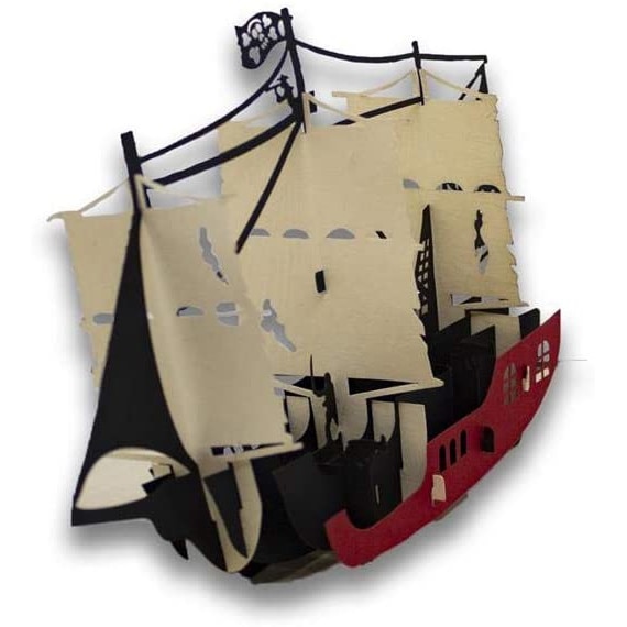 Felicitare 3D tip origami, Asamblat manual, Model corabie cu pirati ...