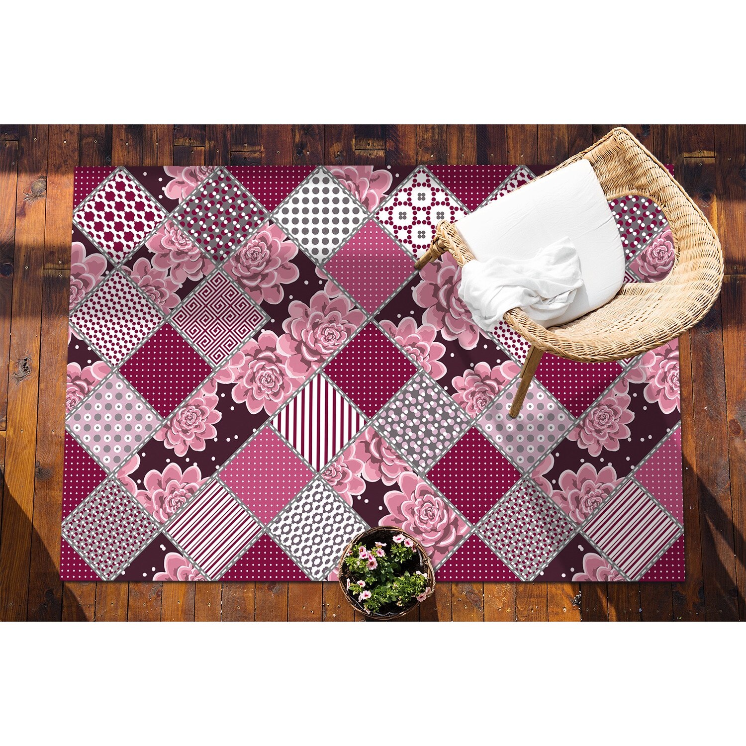 Covor de vinil pentru terasa, Covor de balcon, PVC, Stil Popular, 60 cm ...