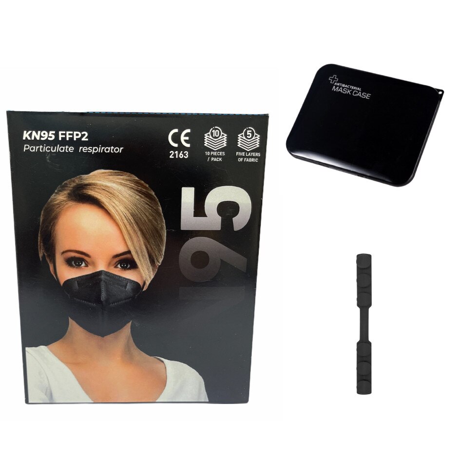 Set 10 Buc Masca protectie KN95 FFP2 negru ,plus 1bucata cutie protectie masti,Plus 1bucata ...