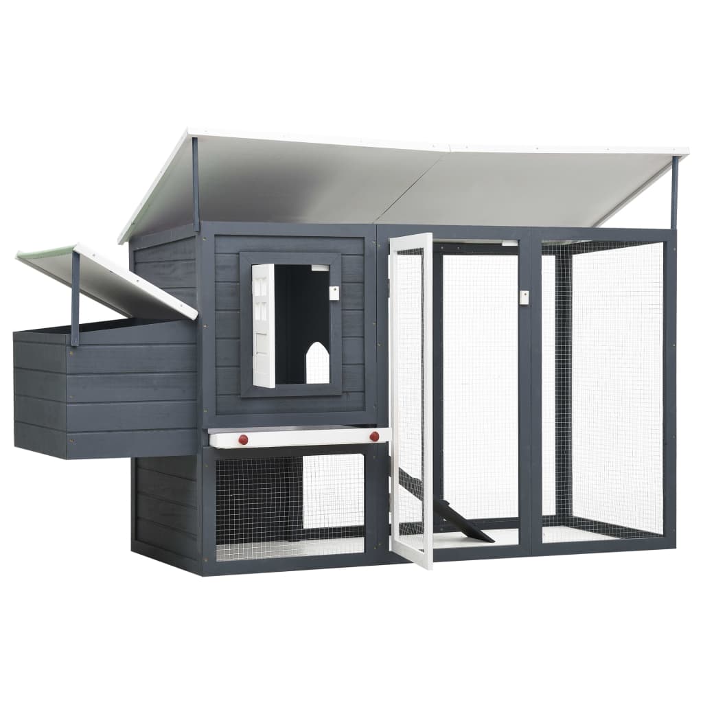 Cotet de exterior pentru gaini, vidaXL, Lemn, 202 x 75 x 98 cm, Gri ...