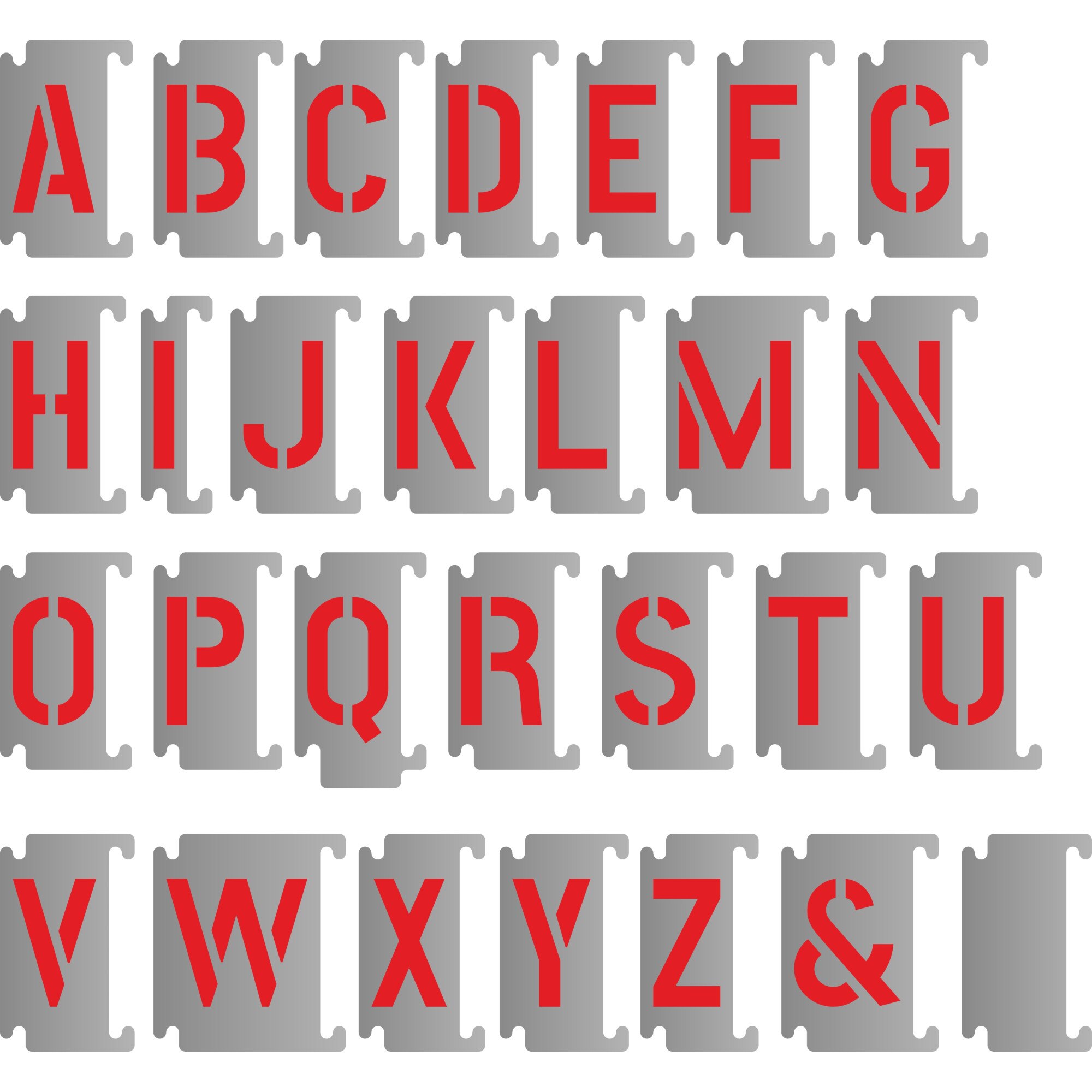 Set sabloane vopsire din metal zincat, font L48 20mm (2 cm), litere, 28 ...