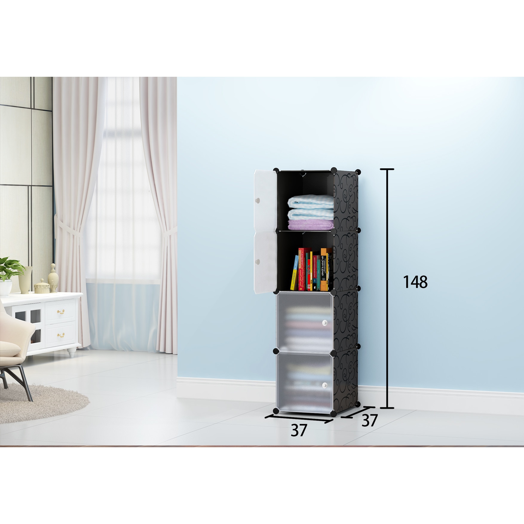 Dulap modular din plastic cu schelet metalic, D3264N, culoare Negru ...