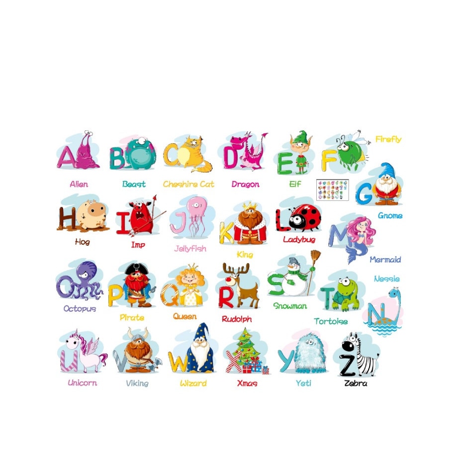 Sticker Educativ pentru Copii Literele Alfabetului Asociate cu Imagini ...
