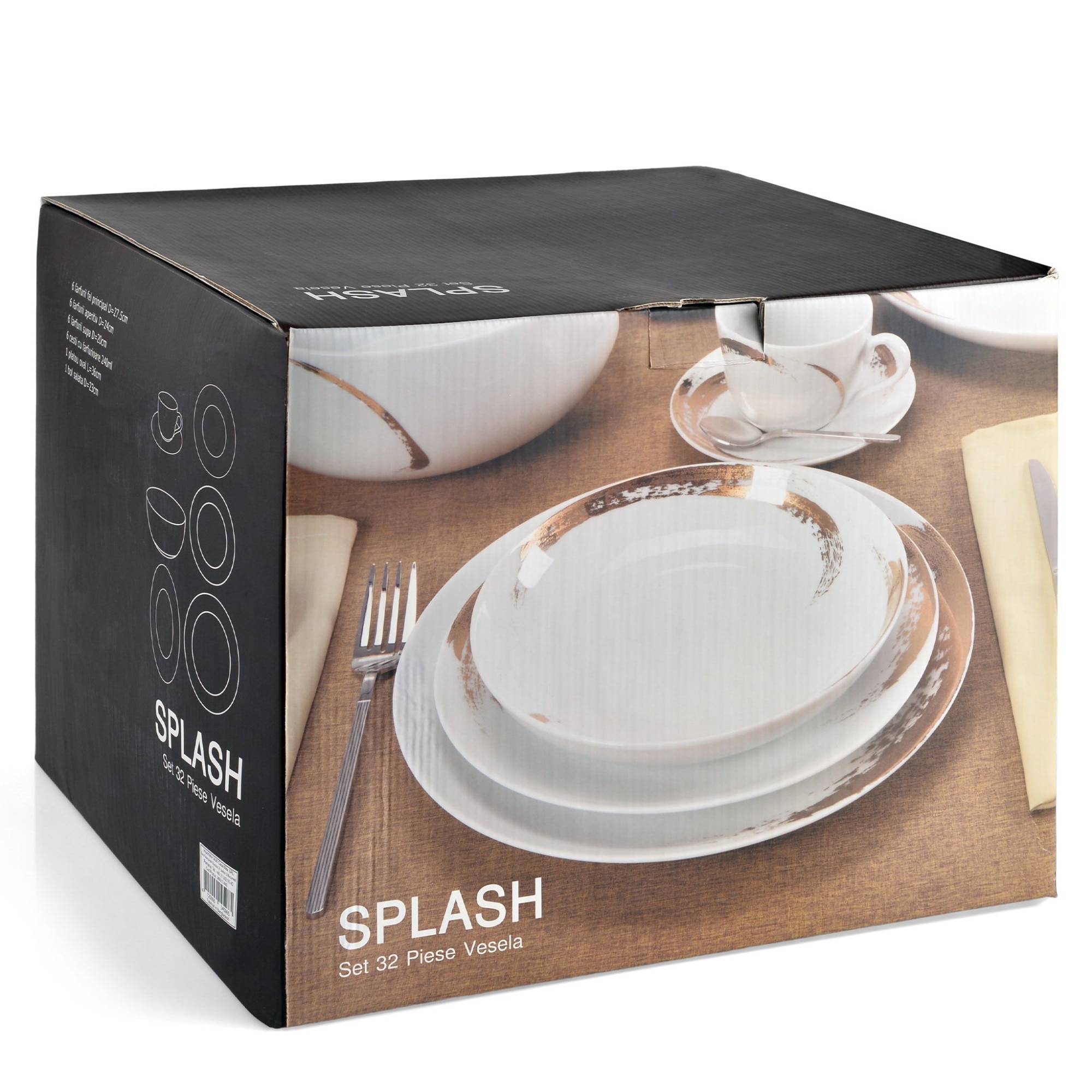 Set vesela AIX©, portelan fin, design inedit, detalii aurii, 32 piese ...