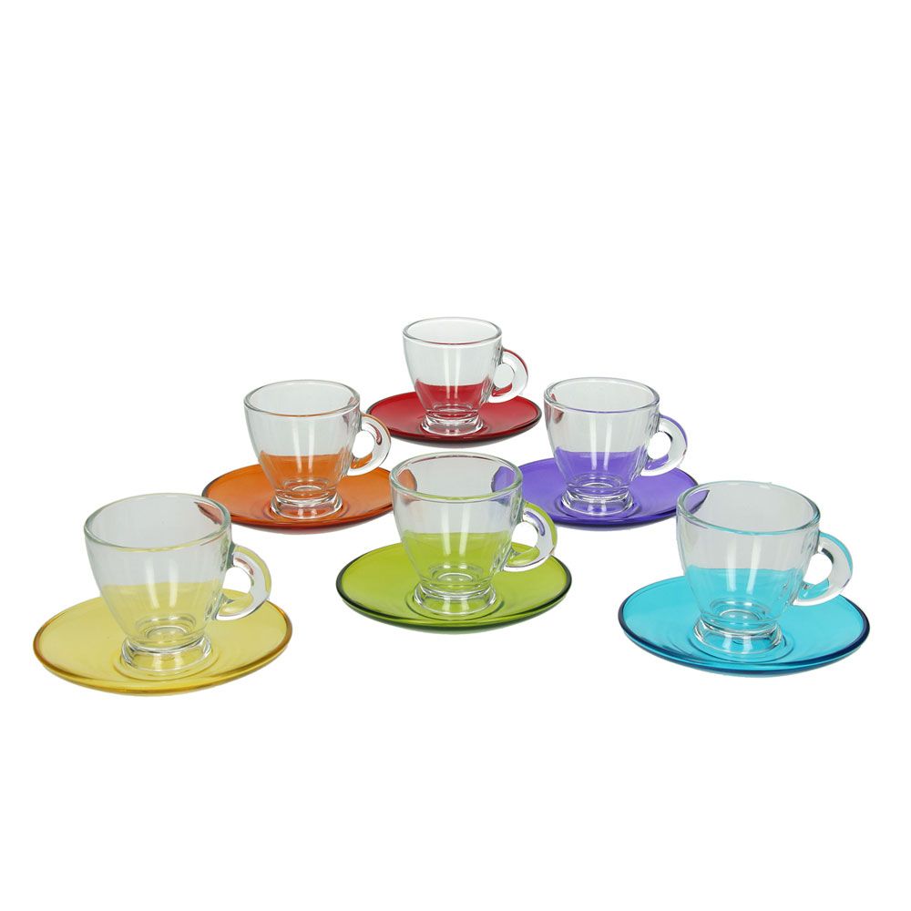 Set 6 cesti cafea cu 6 farfurii sticla multicolor - Rio - eMAG.ro
