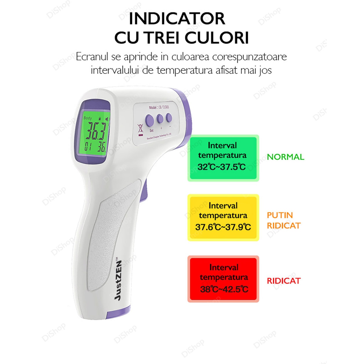 Termometru Avizat Medical JustZEN™ 9001, tehnologie non contact cu ...