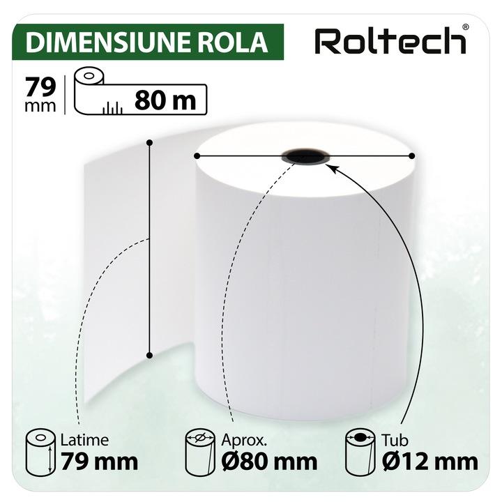 Rola hartie termica ROLTECH, 79mm x 80m, tub 12mm - eMAG.ro