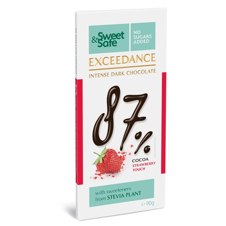 Черен шоколад 87% с ягоди и подсладител Стевия, Sweet&Safe, без ...