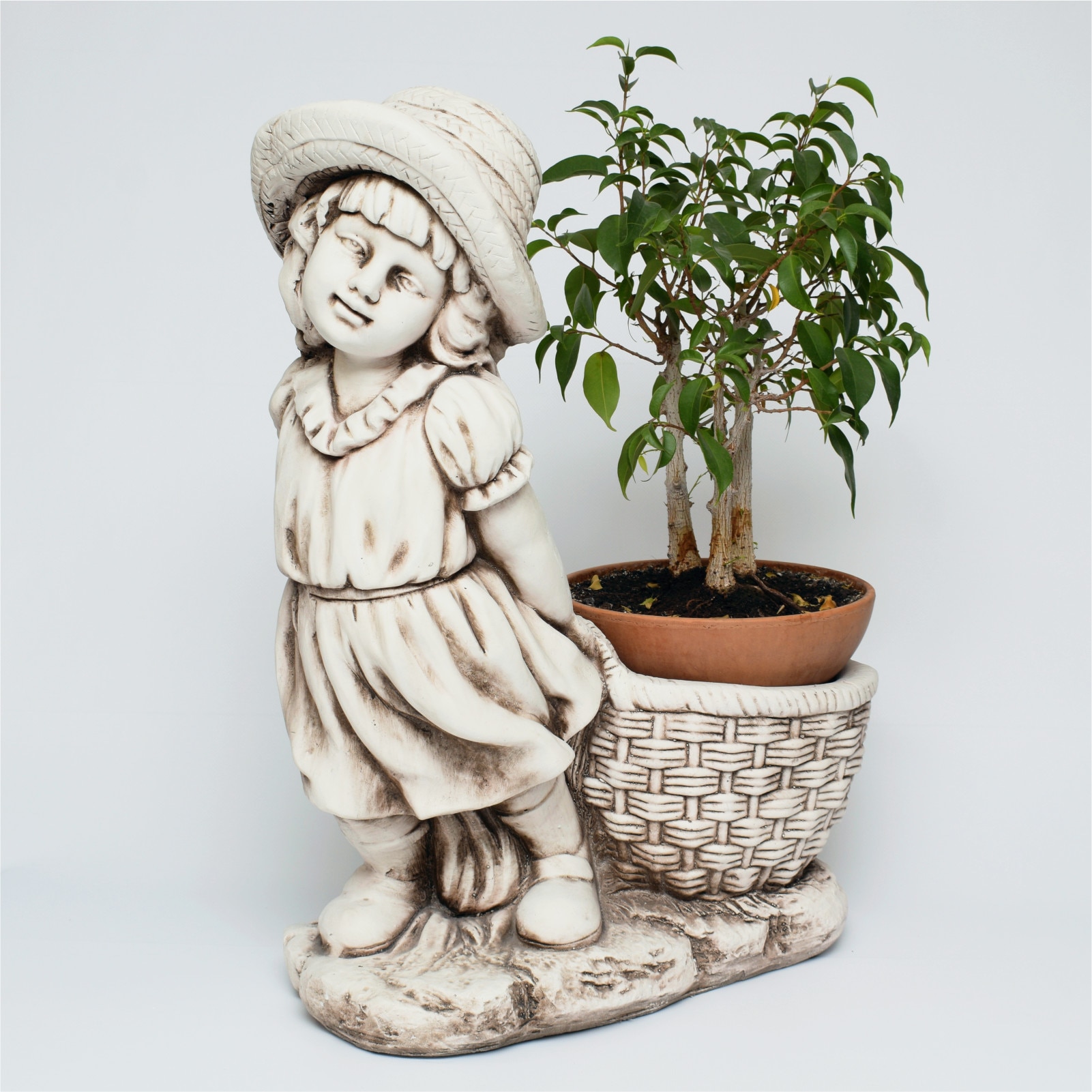 Statuie fetita din piatra pentru gradina cu suport de flori, 60 cm ...
