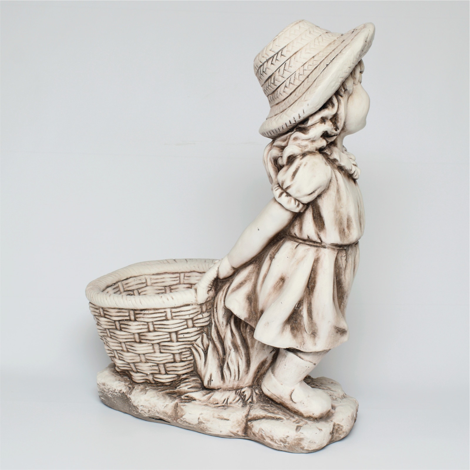Statuie fetita din piatra pentru gradina cu suport de flori, 60 cm ...