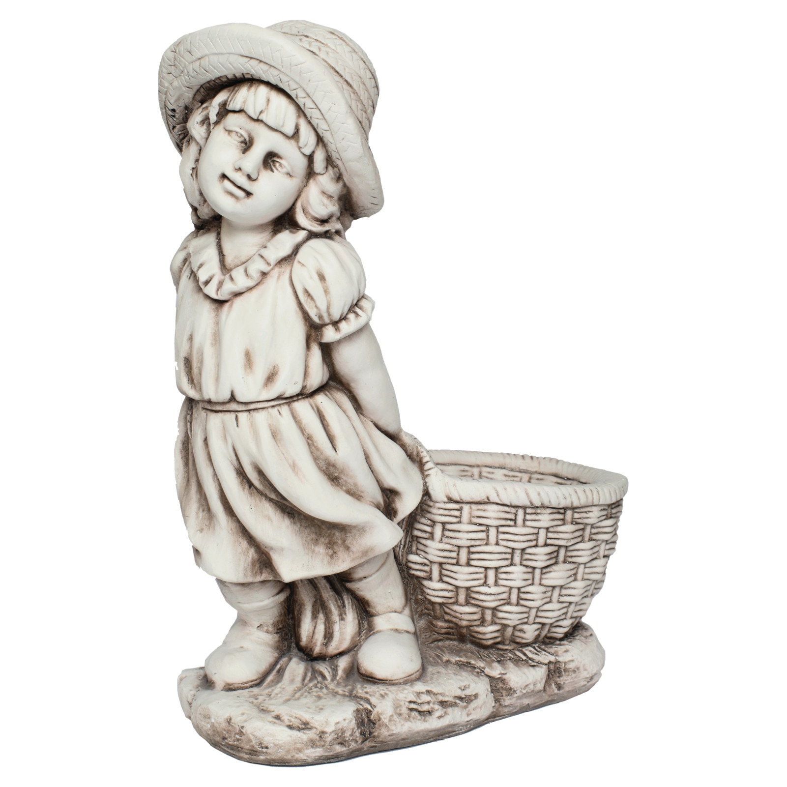 Statuie fetita din piatra pentru gradina cu suport de flori, 60 cm ...