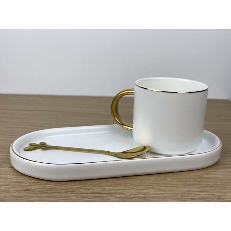 Set Ceasca Cafea, ceai 200ml cu farfurie si lingurita din ceramica, Lux ...