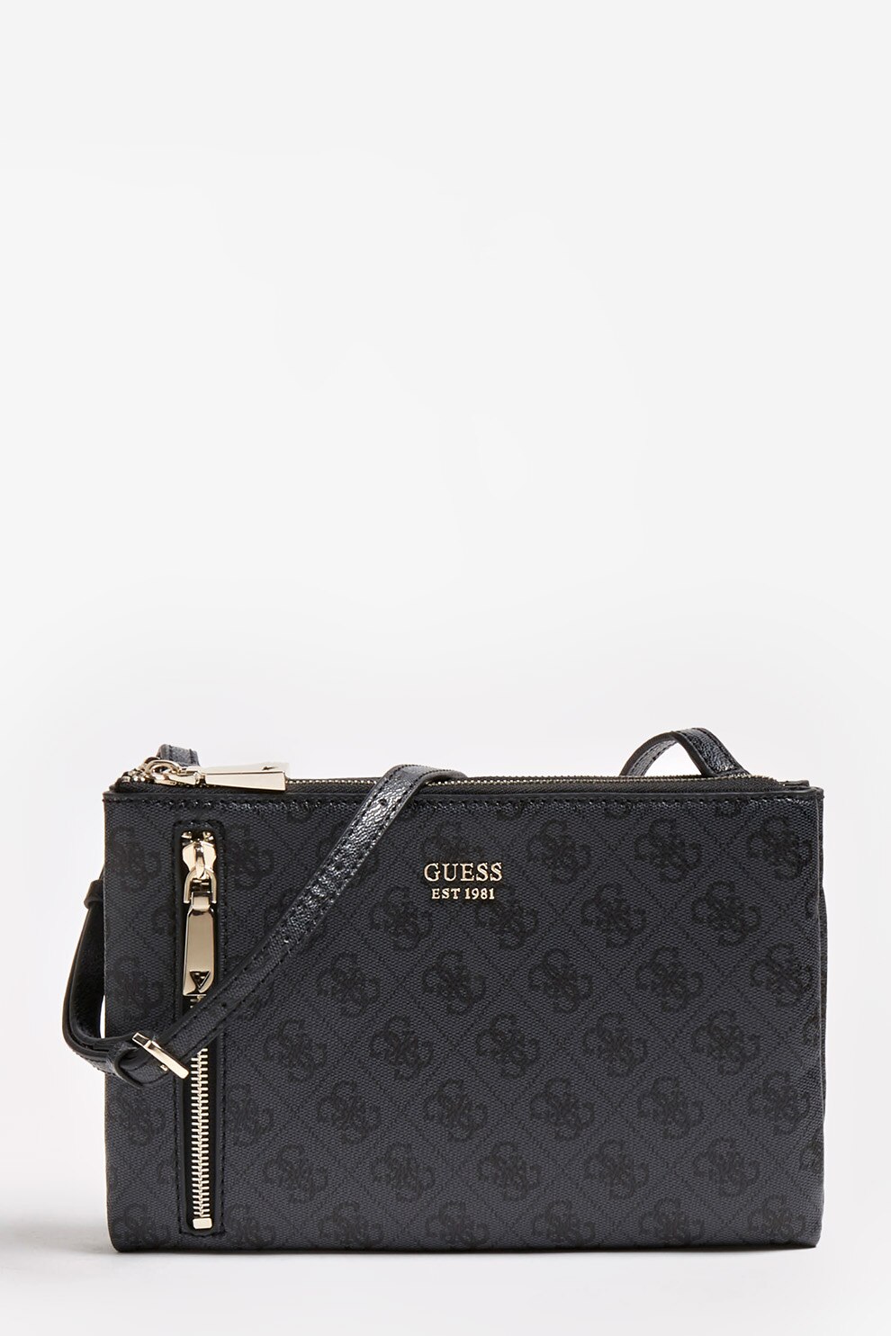 Guess, Geanta crossbody cu compartiment dublu Naya, Gri carbune - eMAG.ro