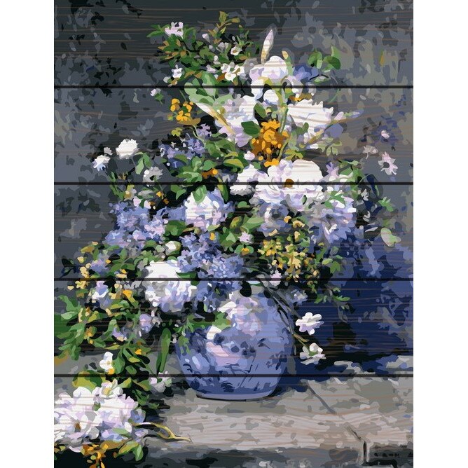 Set Picturi pe numere, Acuarello, Blue Flowers-Pictura Lemn, 40x50cm ...