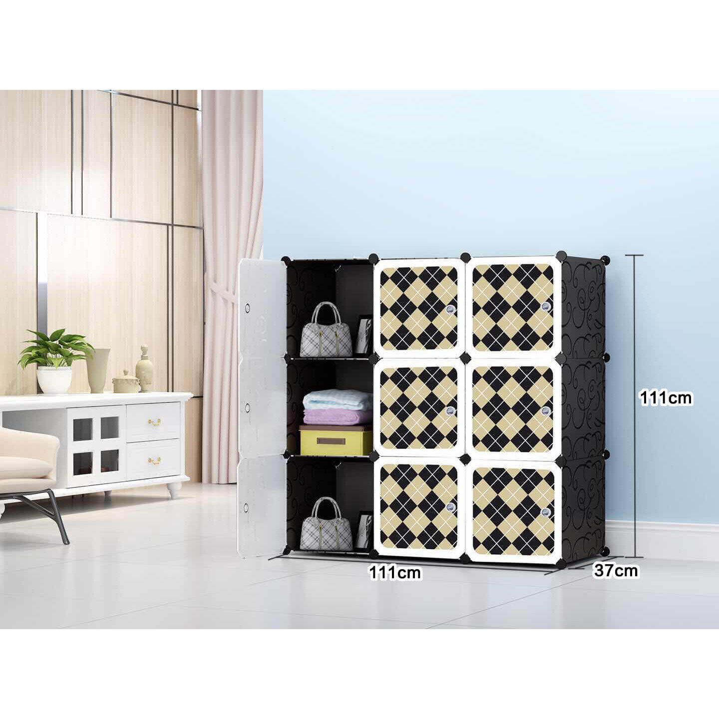 Dulap modular, 9 compartimente, Naimeed D2667N, Negru, 111x111x37 cm ...