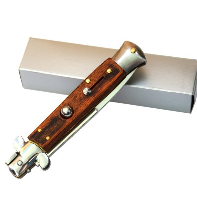 Cutit briceag Stiletto ,insertii de lemn, sistem blocare, deschidere ...