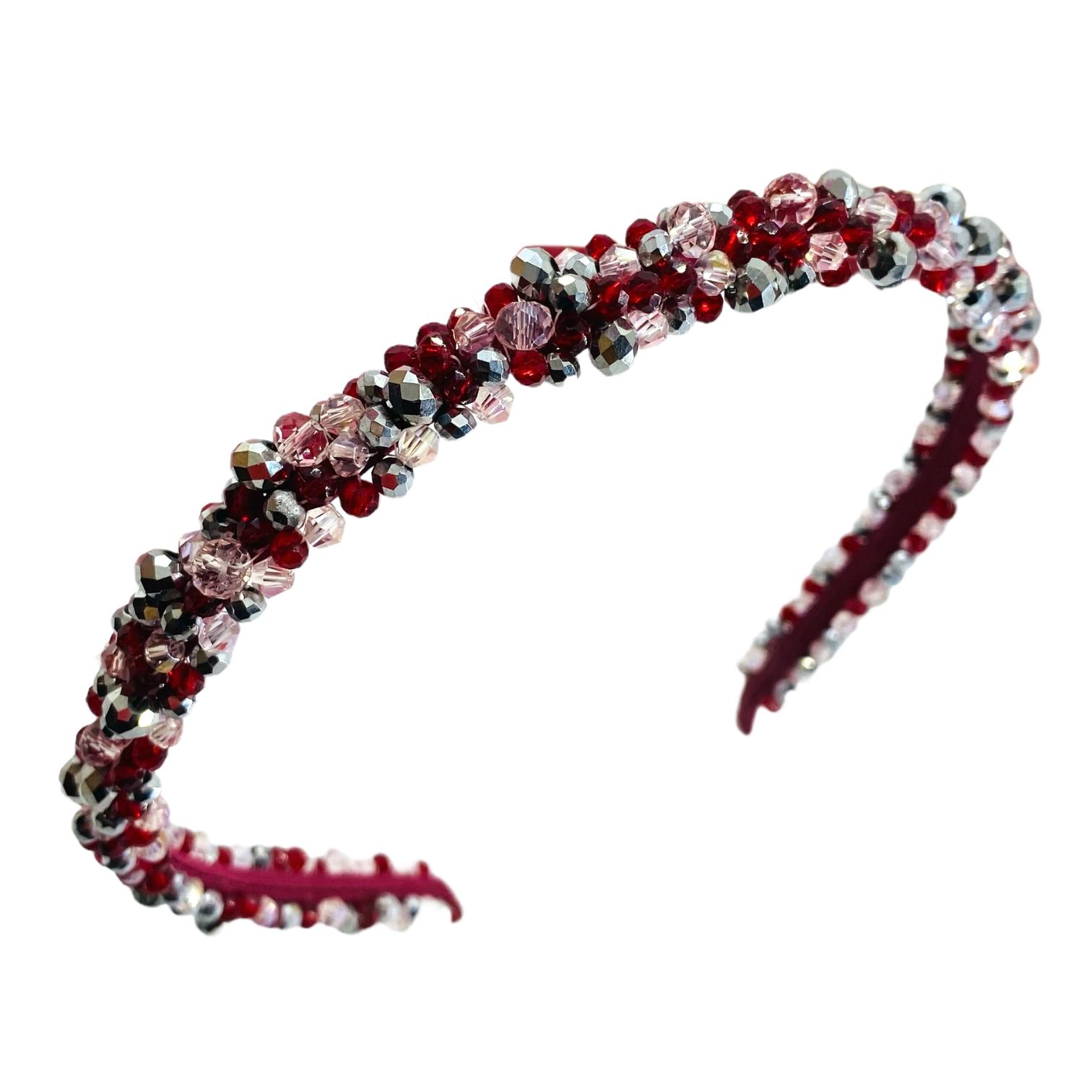 Diadema Clara Grena, decorata cu cristale si margele grena, argintiu ...