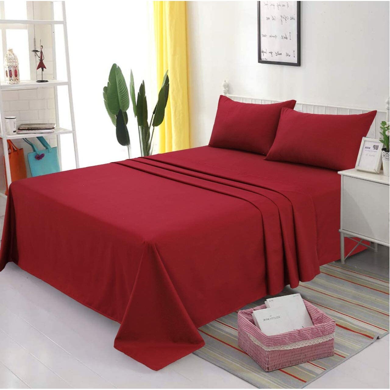 Cearsaf de pat 140/240cm, Satinat, bumbac 100%, Rosu - eMAG.ro