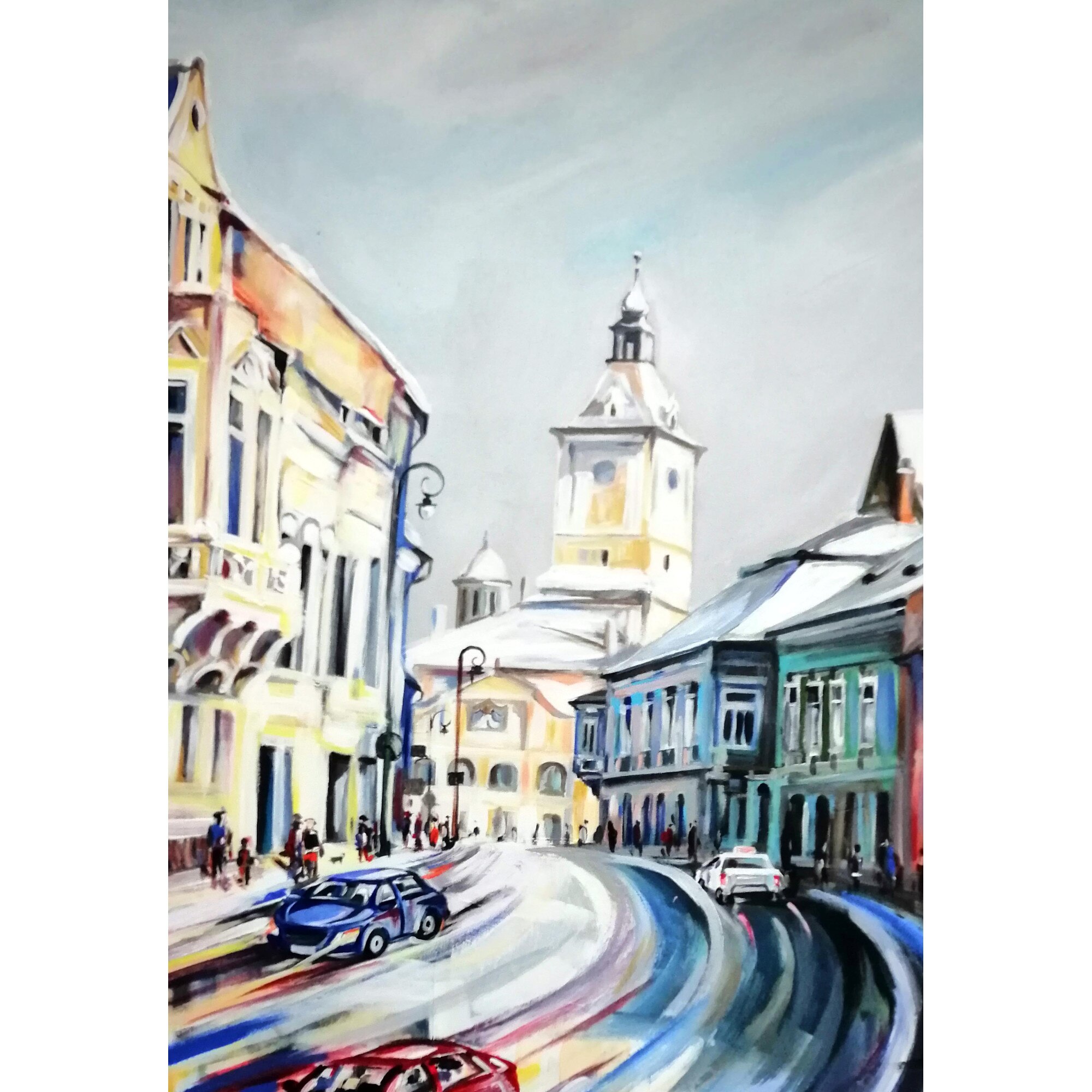 Tablou pictura pe panza “ Strada George Baritiu “acrillic artist Bobei ...