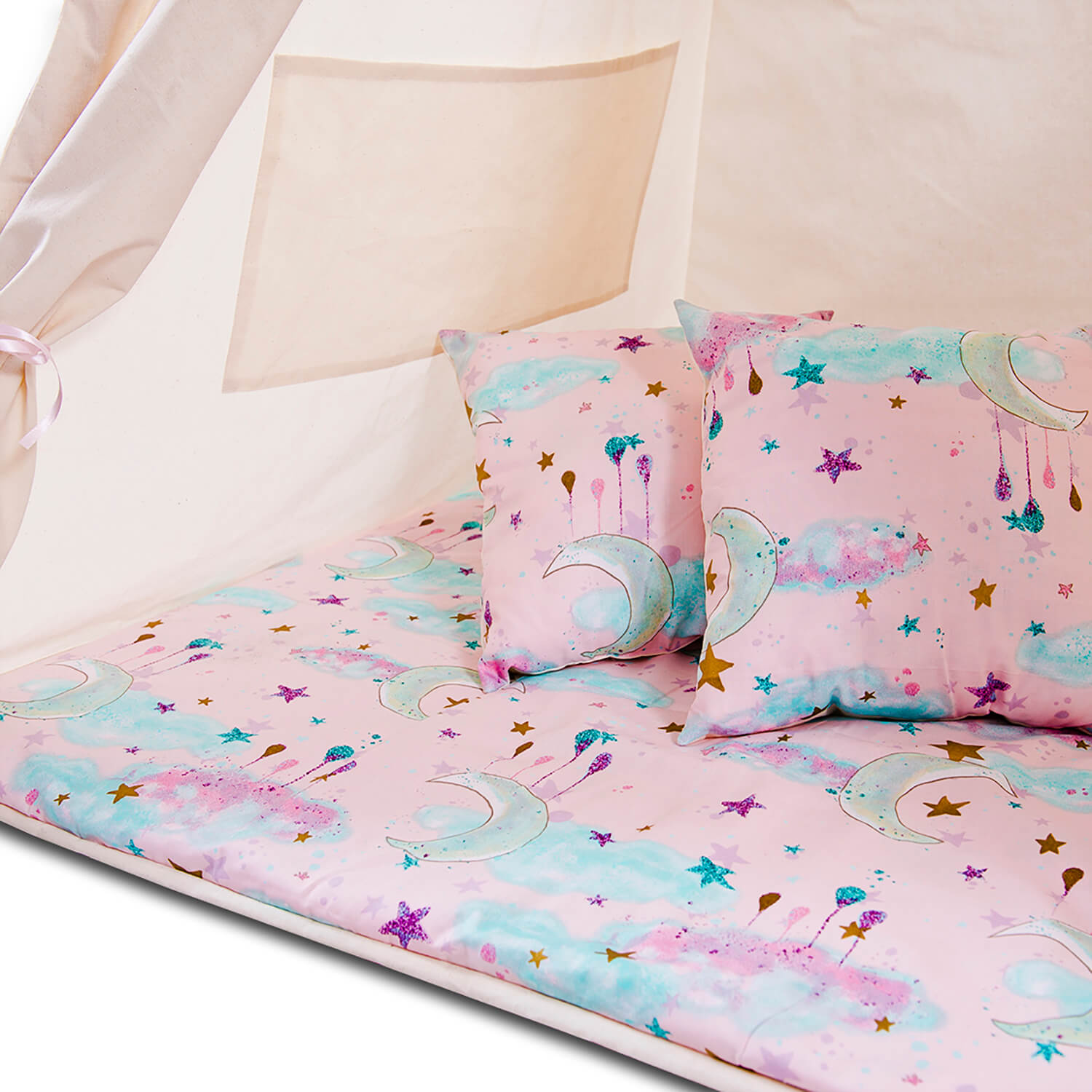 Cort copii stil indian Teepee Tent Kidizi Pink Moon, include covoras ...