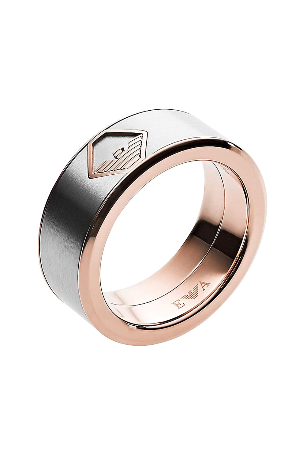 Emporio Armani, Inel din otel inoxidabil, Auriu rose/Argintiu, 66 MM ...