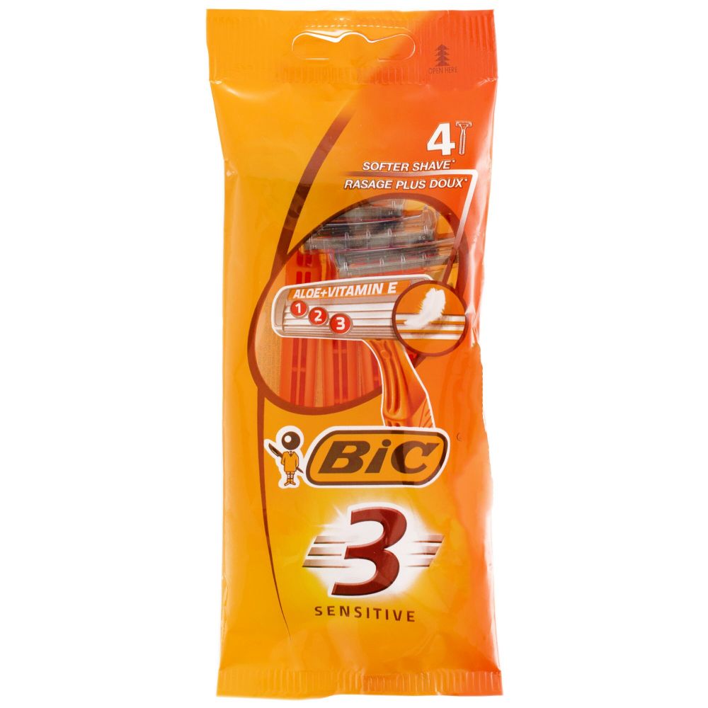 Комплект от 4 самобръсначки BIC Sensitive с 3 ножчета - eMAG.bg