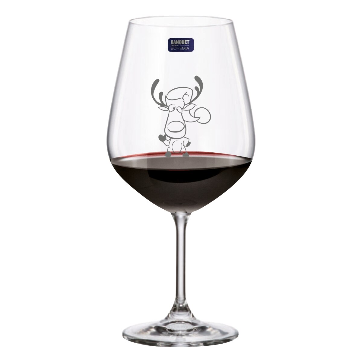 Set 2 Pahare de Vin Personalizate din Cristal Bohemia cu Renul Rudolf ...