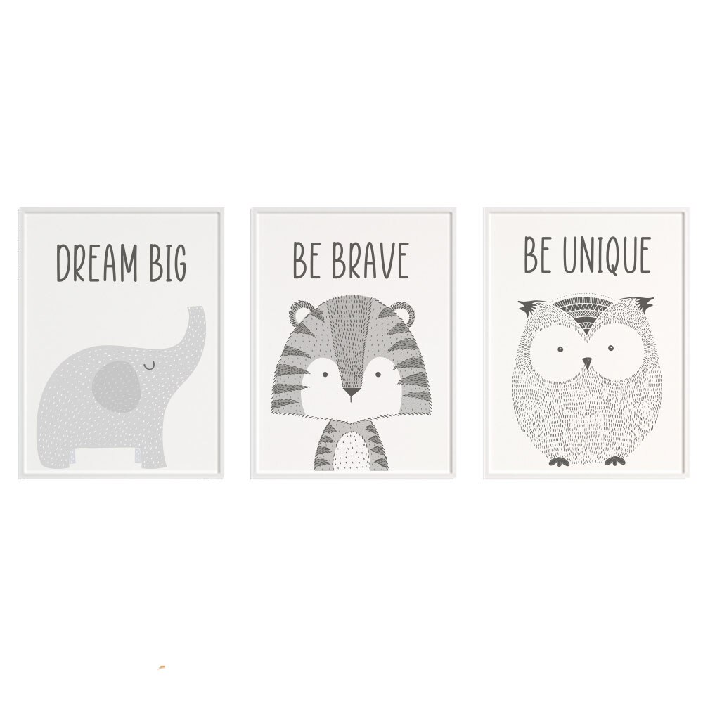 Set 3 tablouri camera copii, Stickermania, Animale simpatice 8, rama ...