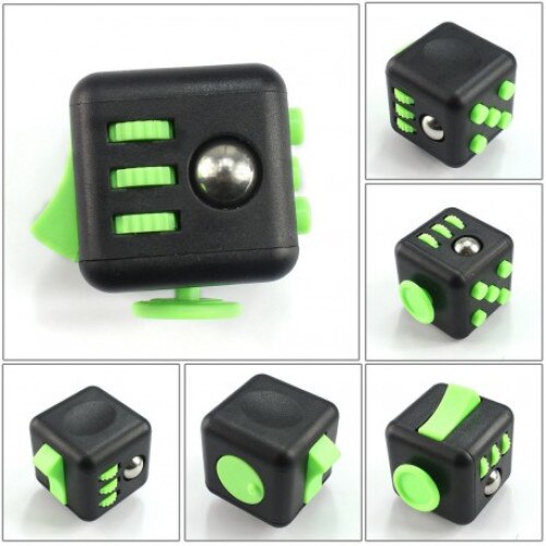 Cub antistres, Fidget cube cu latura anti-anxietate, negru-verde, 3x3x3 ...