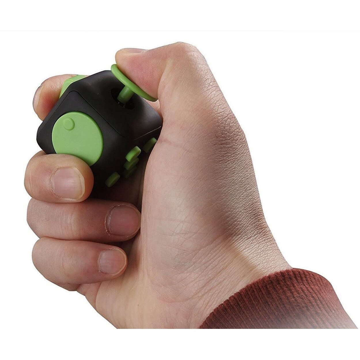 Cub antistres, Fidget cube cu latura anti-anxietate, negru-verde, 3x3x3 ...