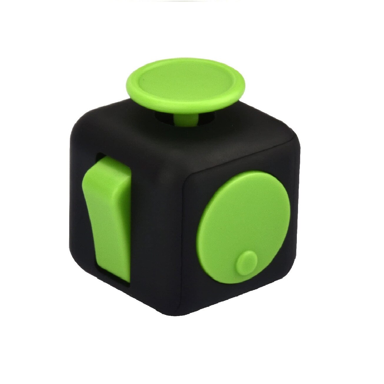 Cub antistres, Fidget cube cu latura anti-anxietate, negru-verde, 3x3x3 ...