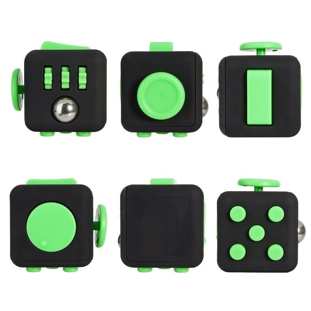 Cub antistres, Fidget cube cu latura anti-anxietate, negru-verde, 3x3x3 ...