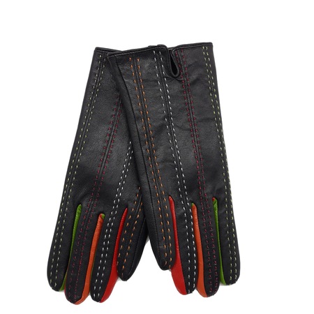 Manusi dama, din piele naturala, negru, cusaturi colorate, marimea M ...