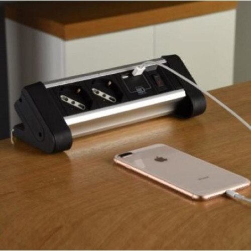 Prelungitor de birou, Electraline, cu 2 prize Schuko, intrerupator si 2 ...