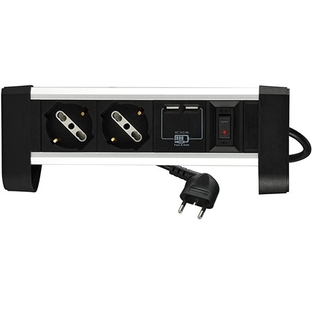 Prelungitor de birou, Electraline, cu 2 prize Schuko, intrerupator si 2 ...