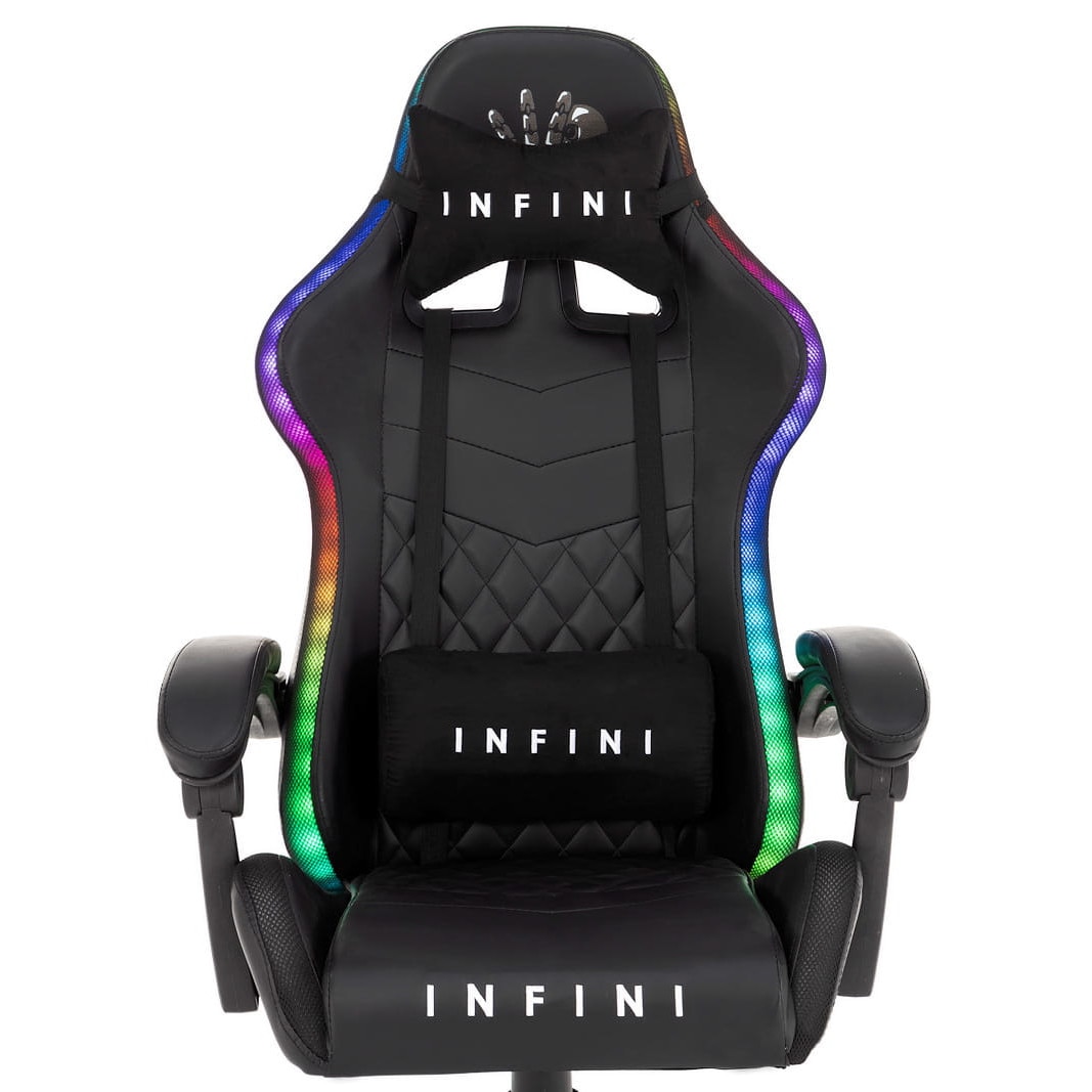 Scaun Gaming Infini RGB, Piele sintetica, Lumini RGB, Negru - eMAG.ro