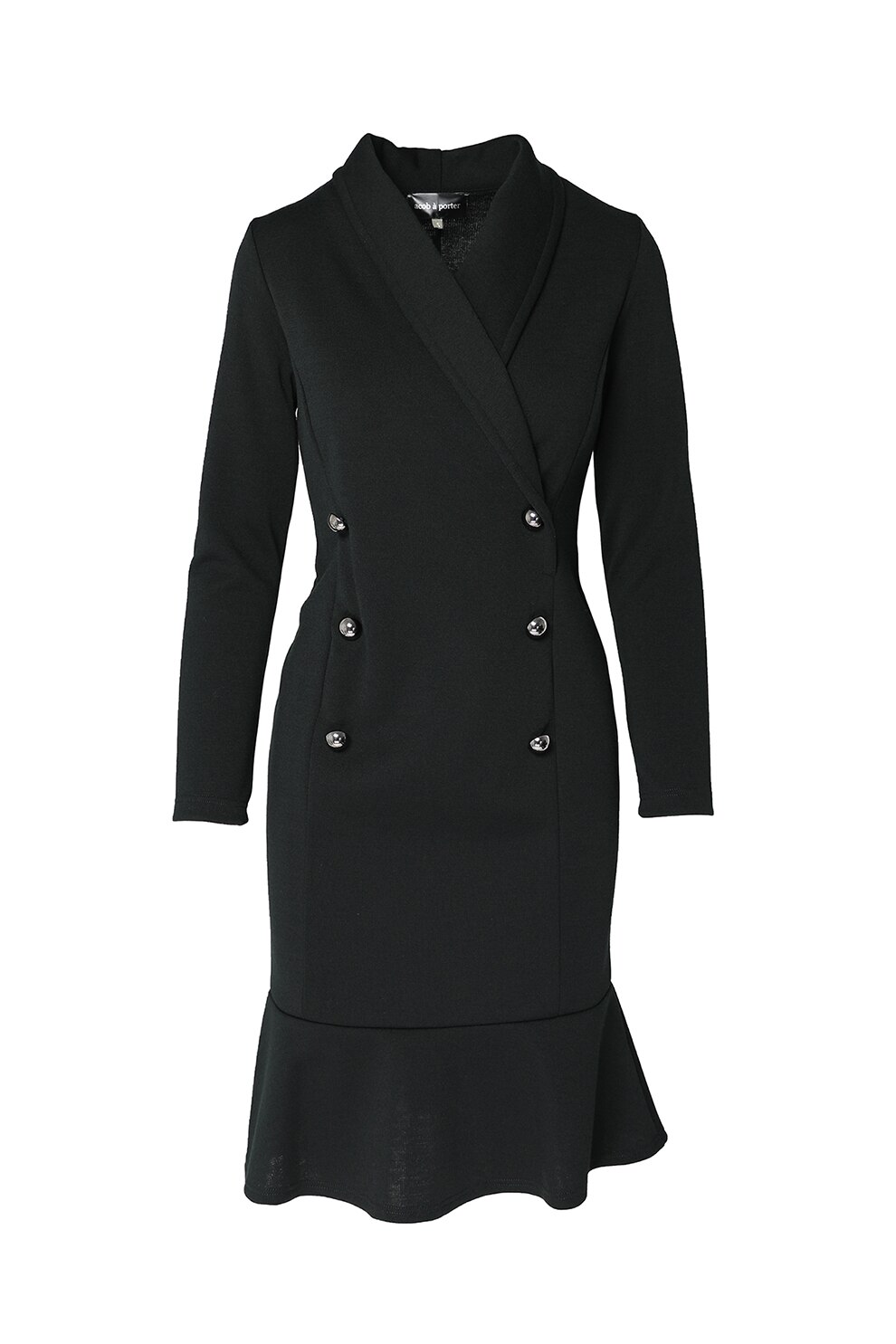 Acob à porter, Rochie midi tip sacou cu terminatie cu volane, Negru, M ...