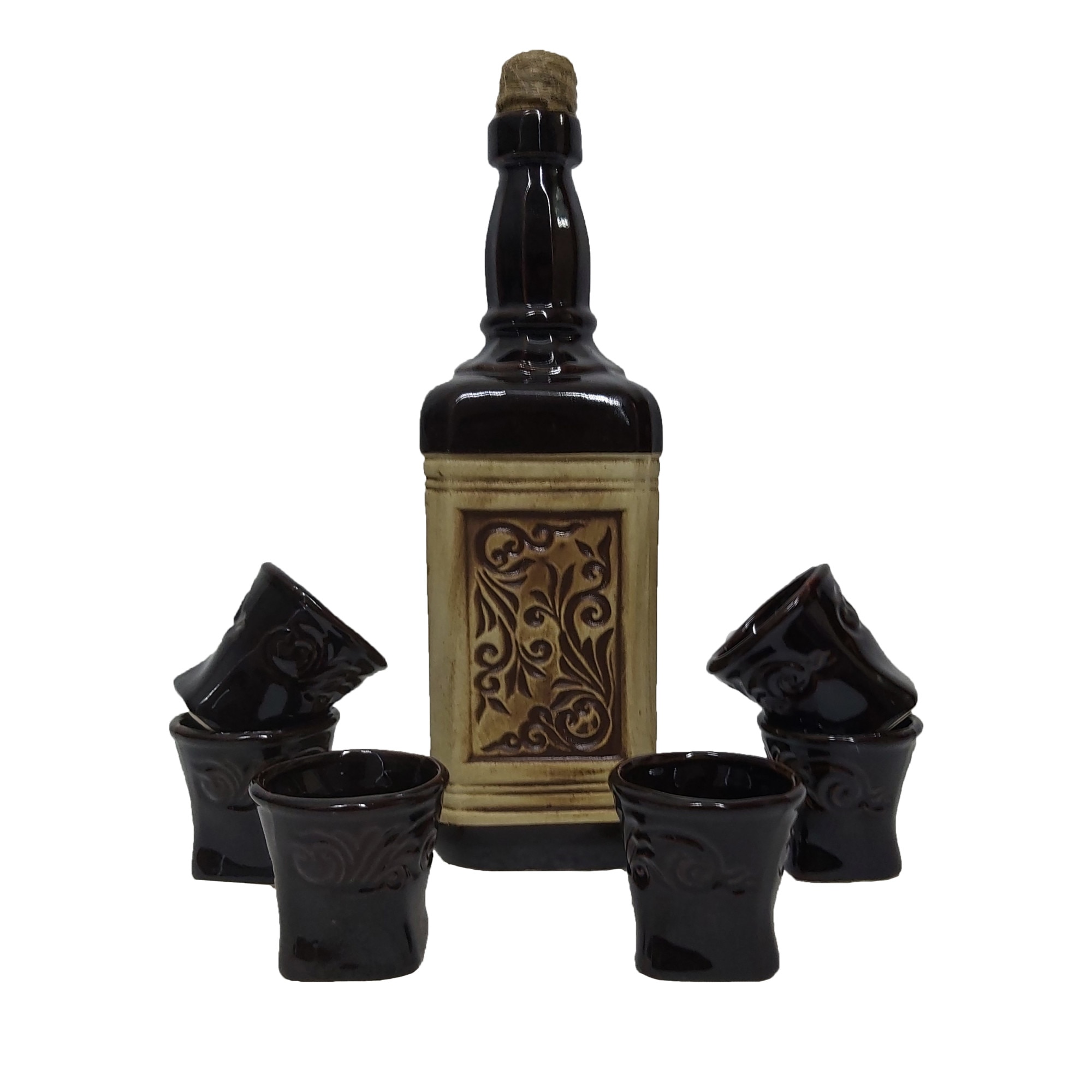 Set serviciu tuica cu 6 pahare, model vintage, negru/alb, 0.9 l - eMAG.ro