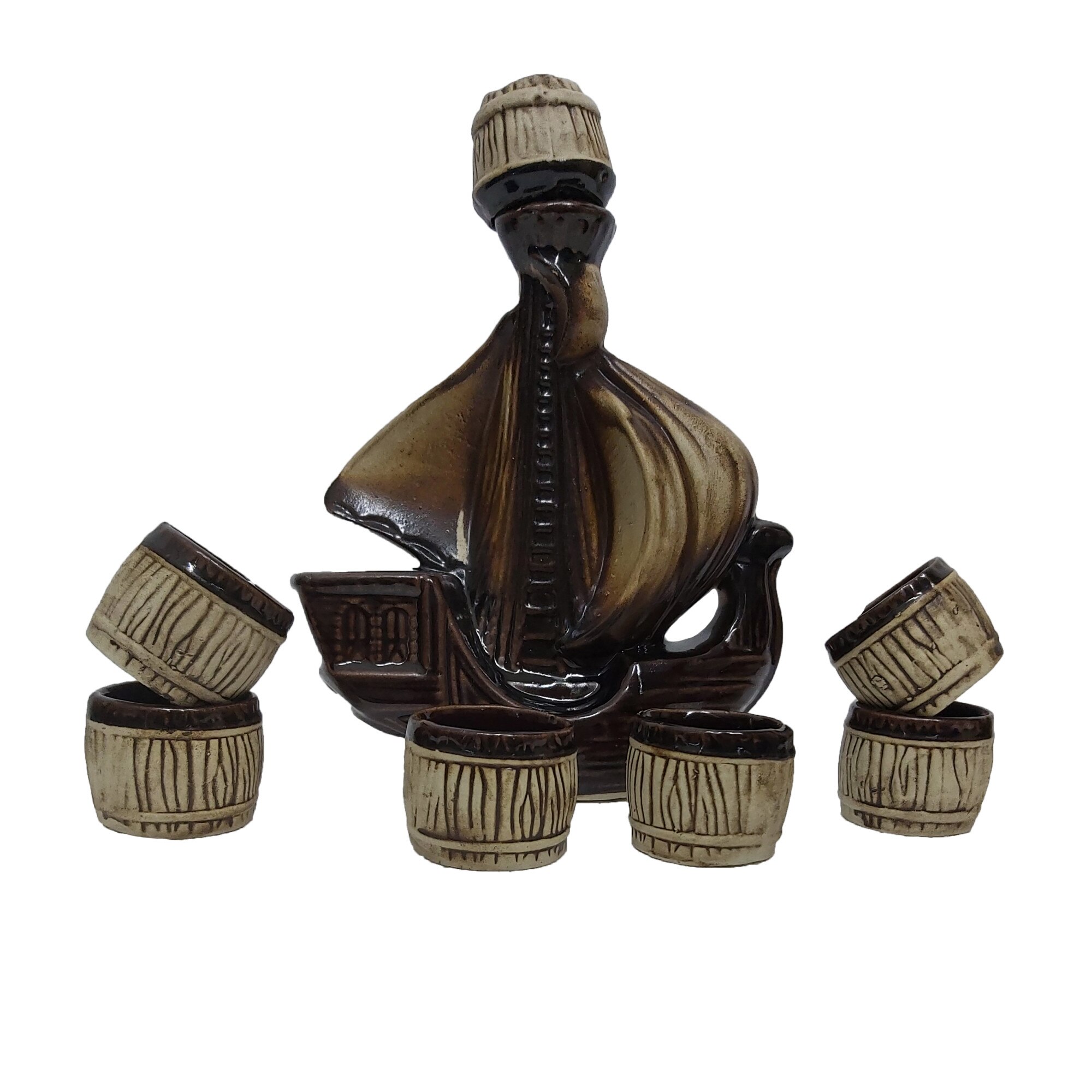 Set serviciu tuica cu 6 pahare, tip corabie, negru/alb, 0.7 l, 6 ...