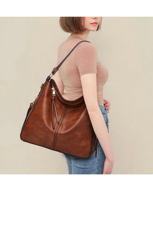 Set Poseta dama, piele ecologica premium, mare, maro, office&casual si ...